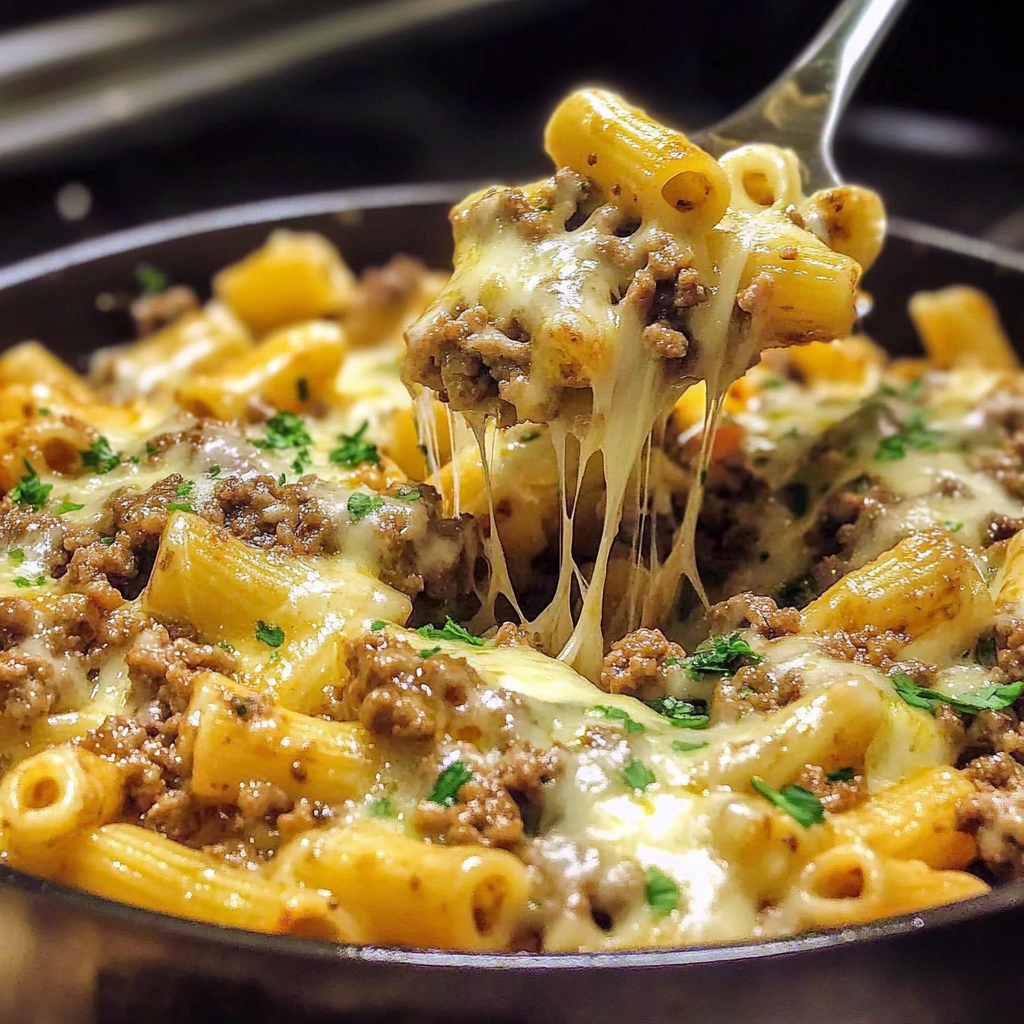 Cheesy Ground Beef Pasta Skillet