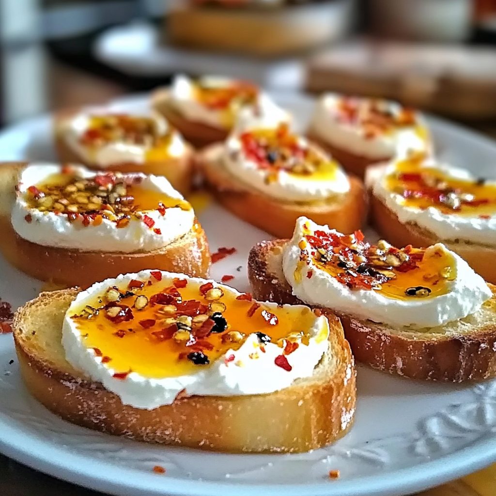 Spicy Whipped Feta Crostini with Hot Honey