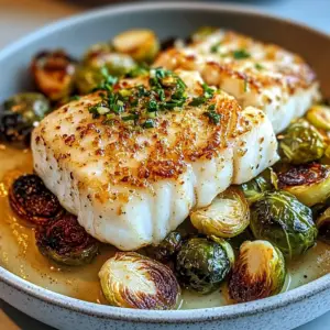 Lemon Garlic Butter Cod Bowls with Roasted Brussels Sprouts
